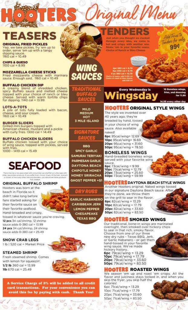 Hooters Menu | Bayou Fox Hooters